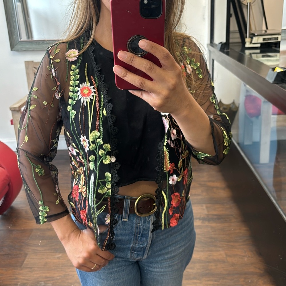 Chris Mclaughlin See Through Flower Embroidered Top - Gem